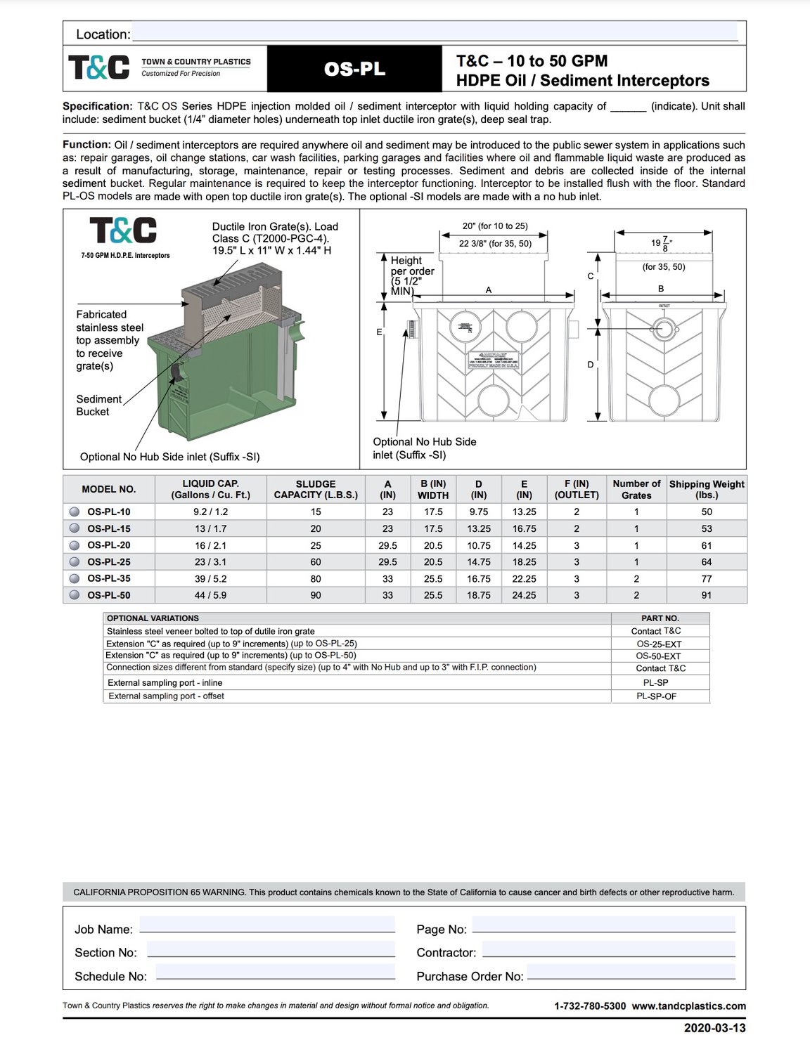 7-50 gpm PL Oil-Sand Interceptor Spec Sheet