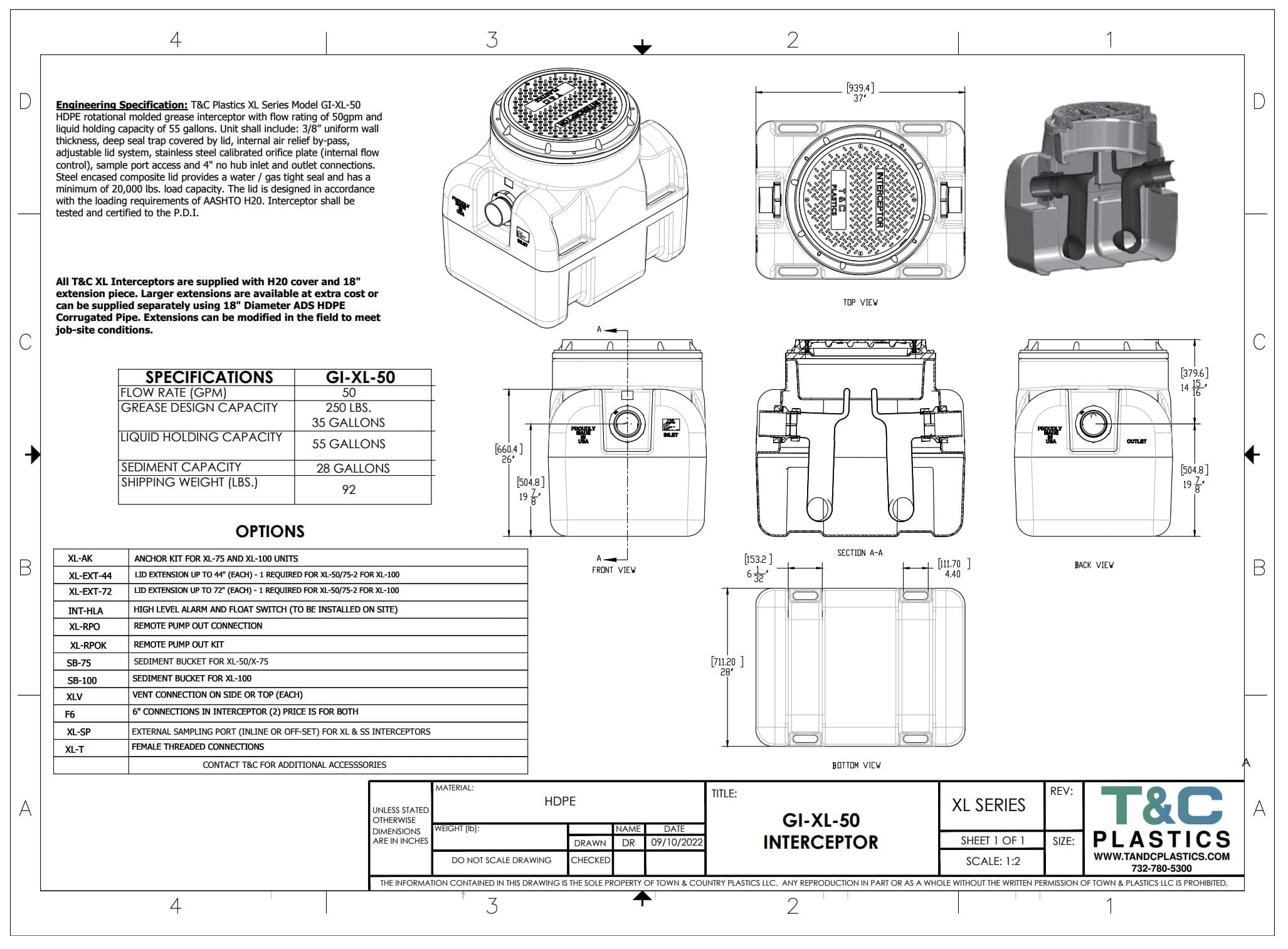 GI-XL-50 Grease Interceptor