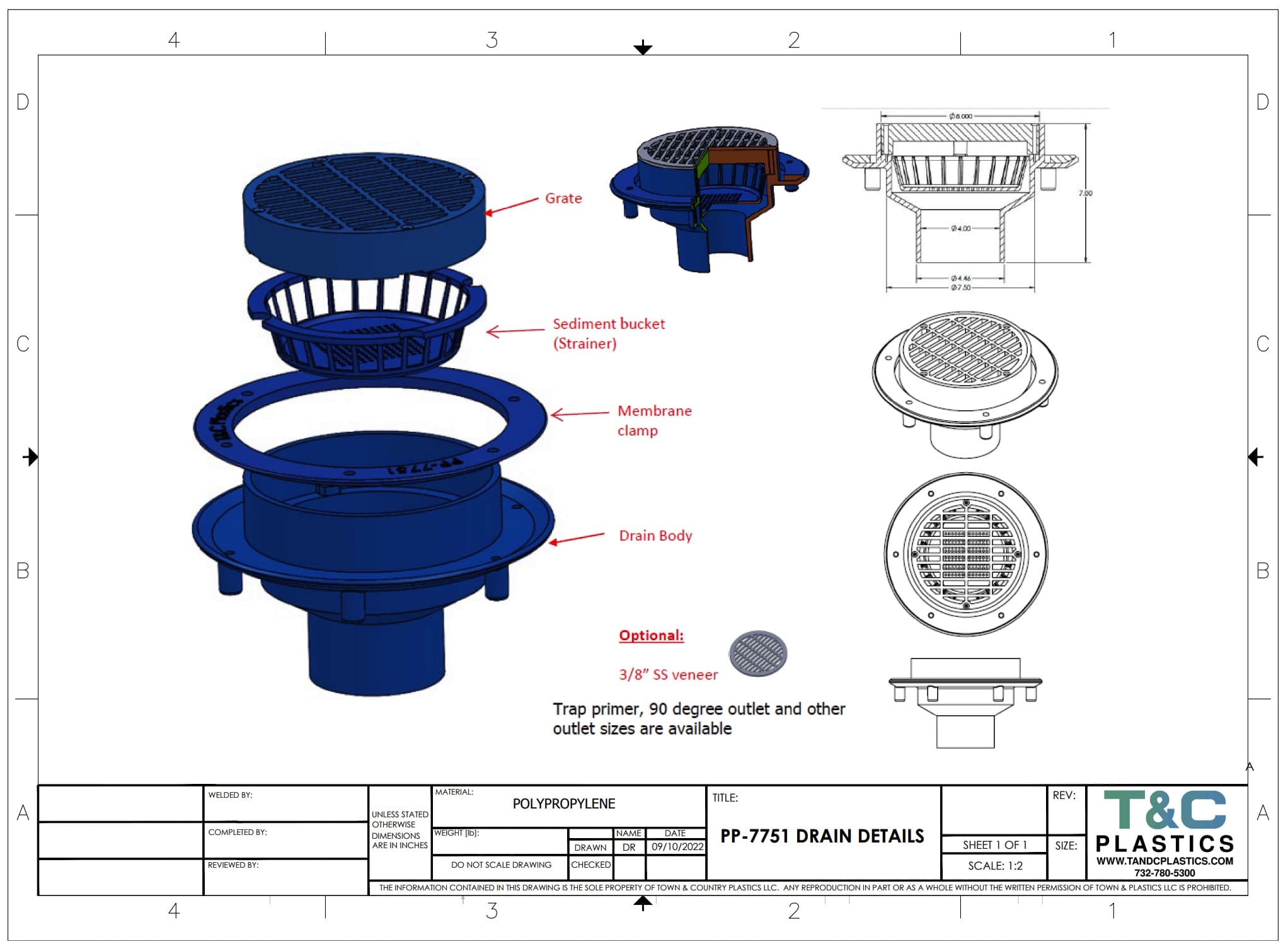PP-7751 Polypropylene Floor Drain